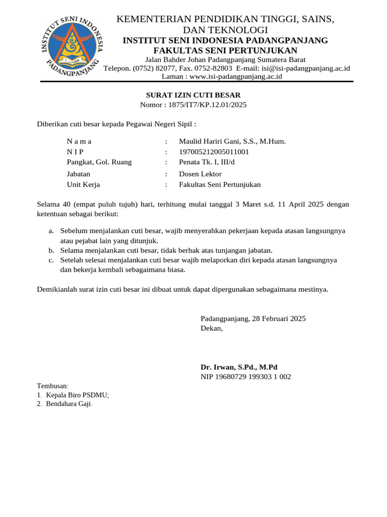 Surat Izin Cuti Besar | PDF