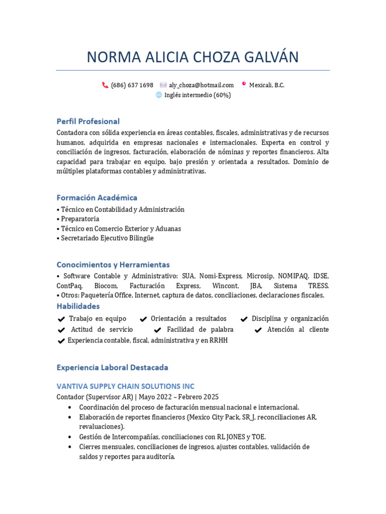 CV Norma Choza. | PDF | Contabilidad | Contador