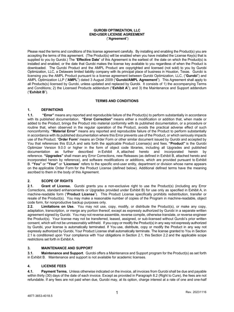 Gurobi Ampl Eula Nov2023 | PDF | License | Breach Of Contract