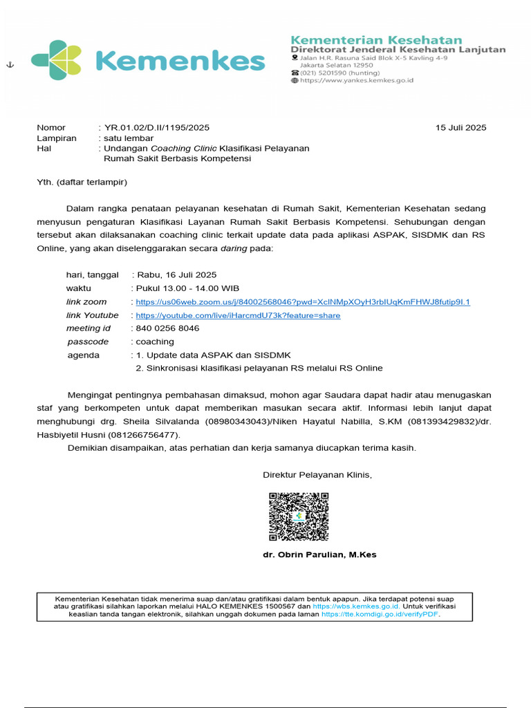 Undangan Coaching Klinik RS 2025 | PDF