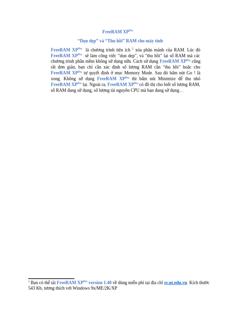 Freeram Xp "Dọn dẹp" và "Thu hồi" RAM cho máy tính Freeram Xp Freeram Xp Freeram Xp Freeram Xp ...