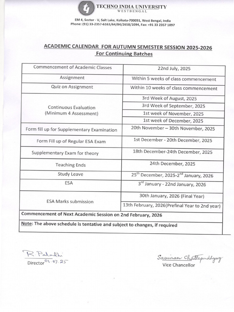 Academic Calendar Autumn Semester 2025-2026 Scan - 250705 - 142810 | PDF
