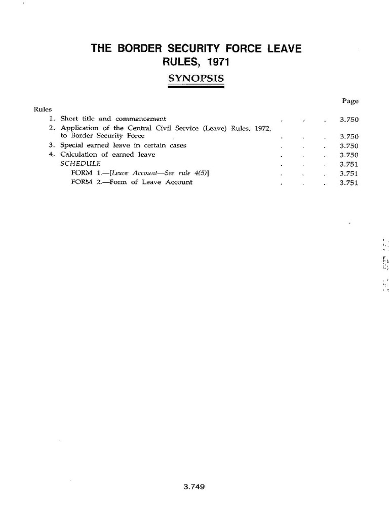 Border Security Force Leave Rules, 1971 | PDF
