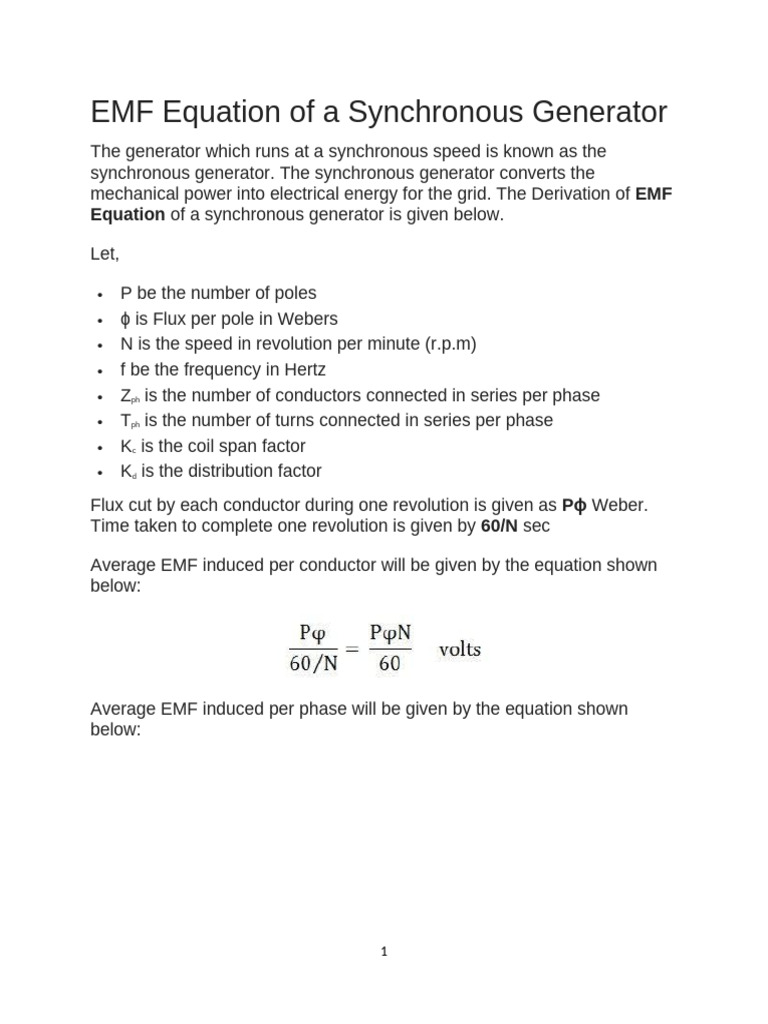 Emf Equation of An Alternator | PDF