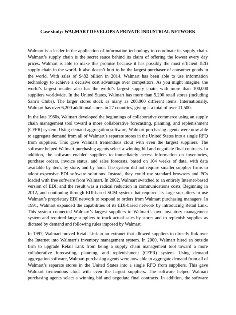 Case Study Walmart | PDF | Walmart | Supply Chain