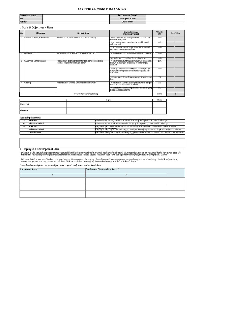 Contoh Key Performance Indicator KPI | PDF