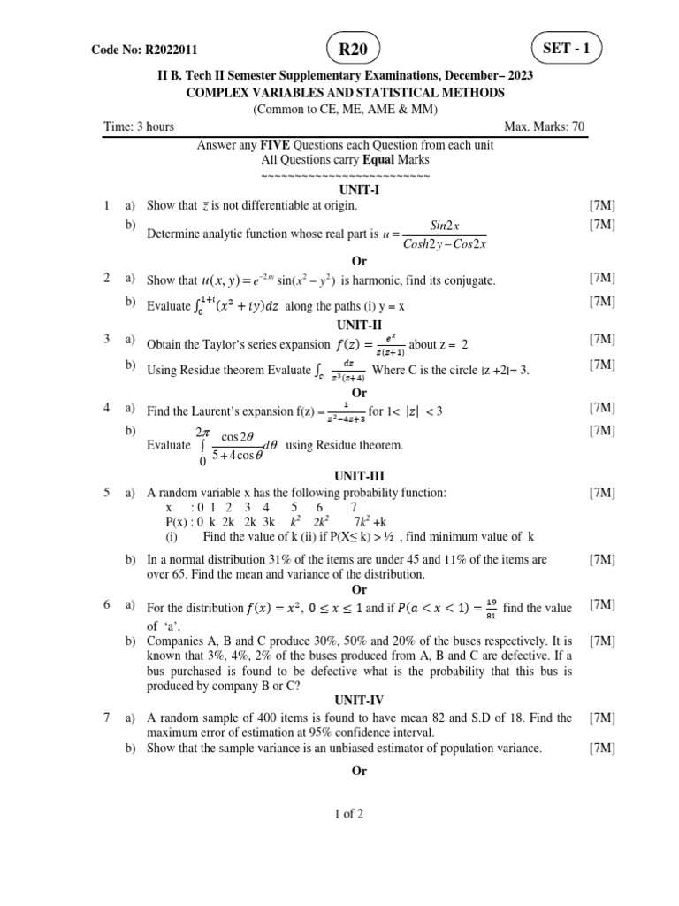 Complex Variables and Statistical Methods Dec 2023 | PDF | Complex ...