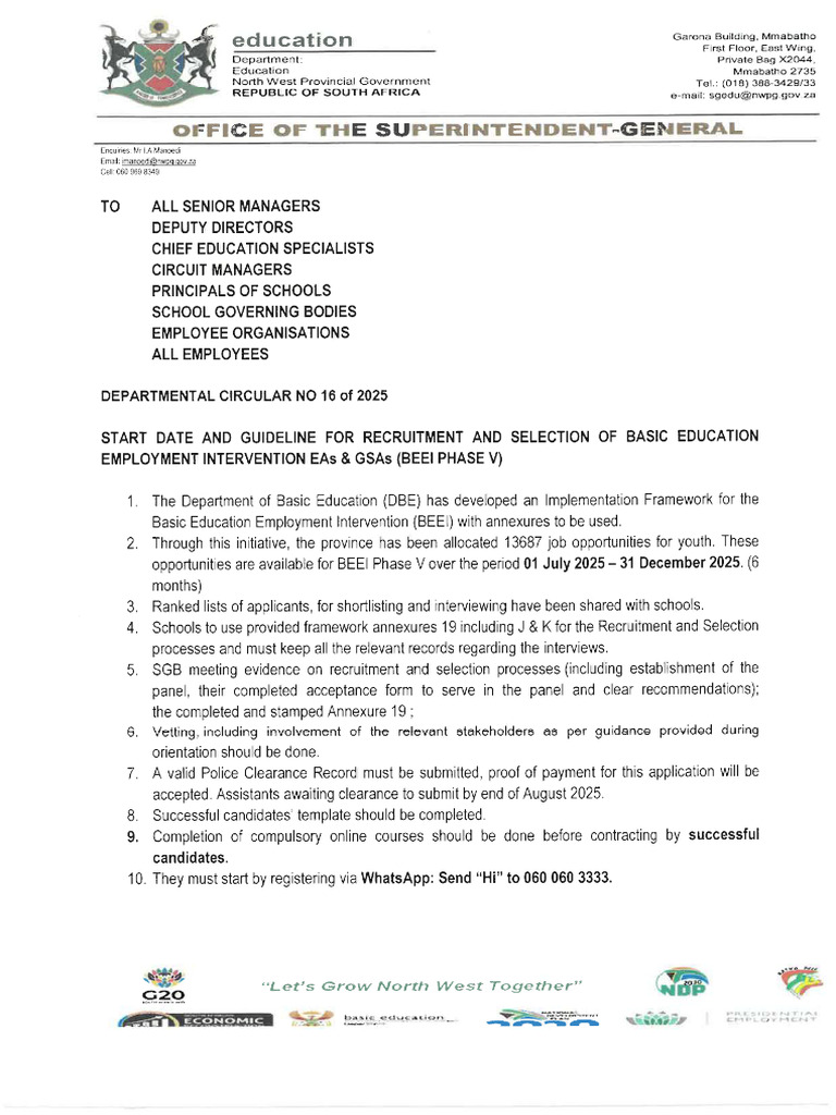 Beei Phase V Circular 16 of 2025 | PDF