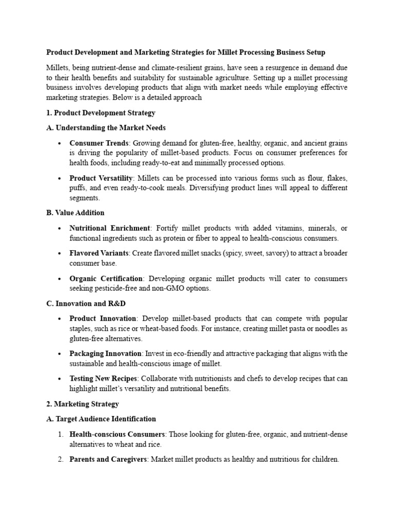 Strategies for Millet Processing Business | PDF | Pricing | Mill (Grinding)