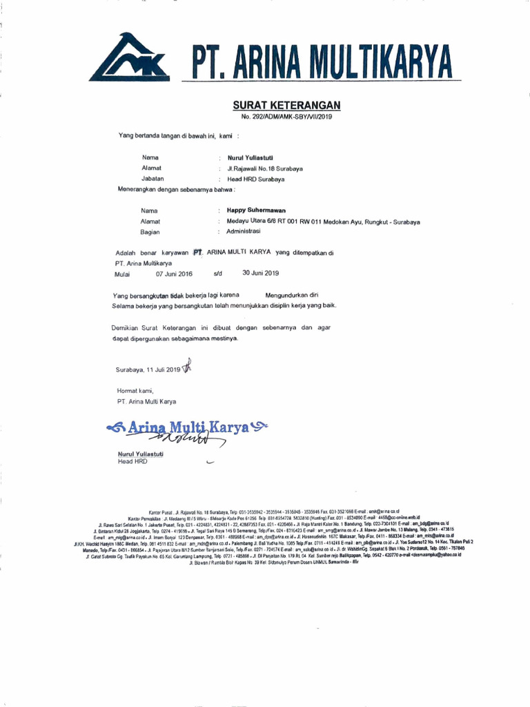 Surat Pengalaman Kerja | PDF