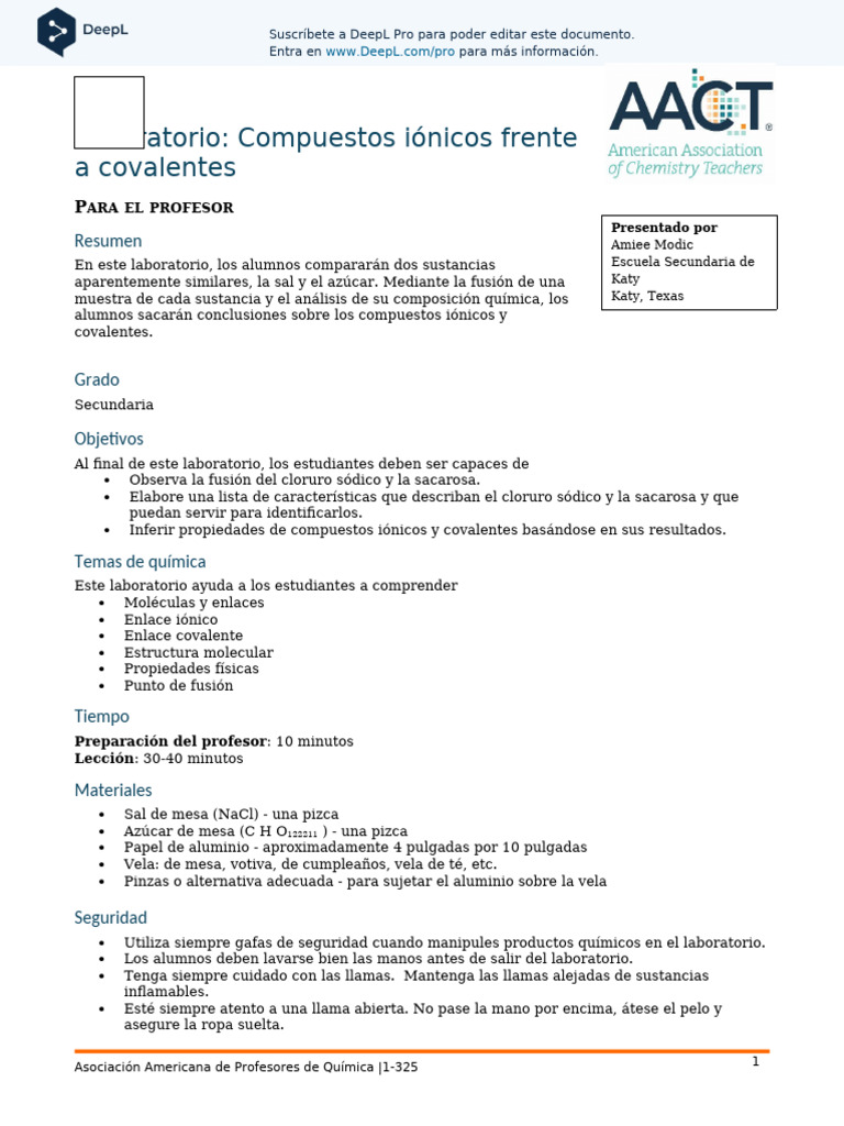 Ionic vs. Covalent Compounds Es | PDF | Compuestos químicos | Laboratorios