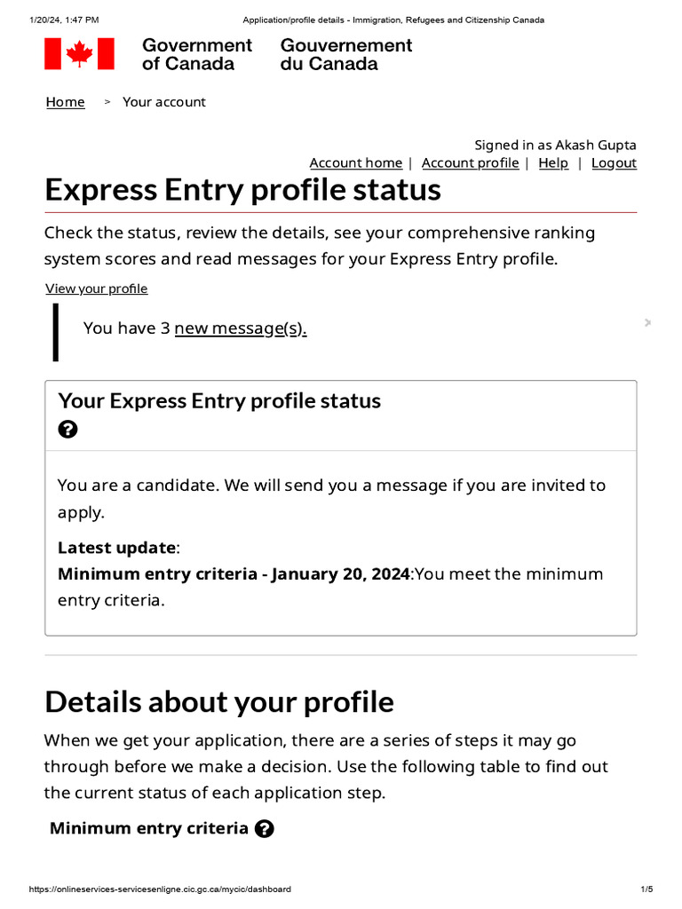 Express Entry Profile Status Overview | PDF | Government And Personhood ...
