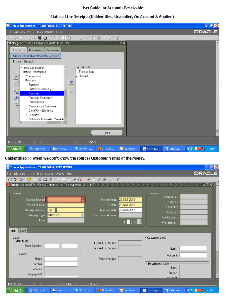 User Guide For Accounts Receivable - Status of The Receipts | PDF