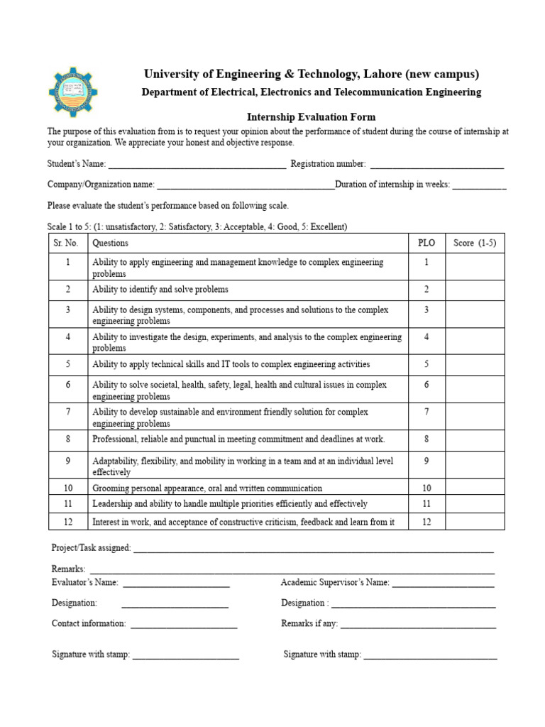 Internship Evaluation Form Uet KSK | PDF | Engineering | Business