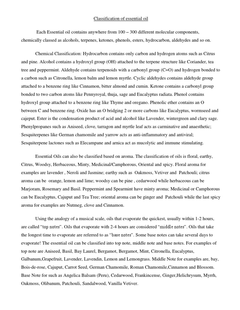 Classification of Essential Oil | PDF | Essential Oil | Ester