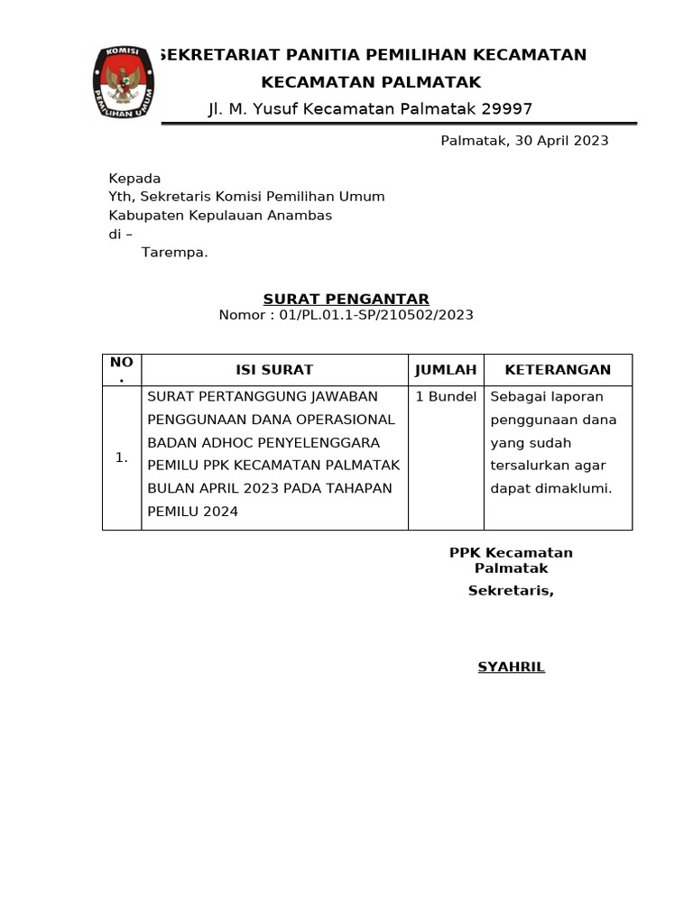 Surat Pengantar SPJ | PDF