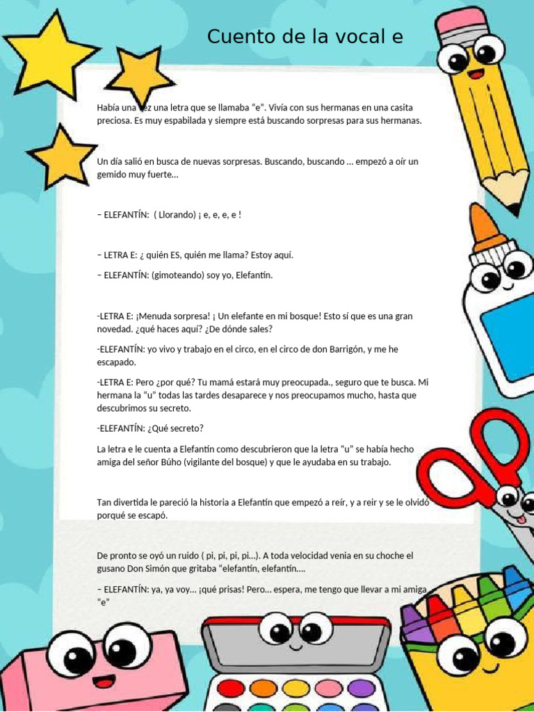 Cuento de la Vocal E para Niños | PDF