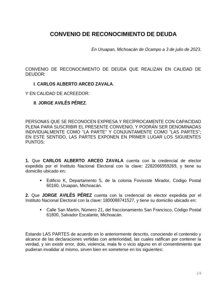 Reconocimiento de Deuda | PDF | Pagos