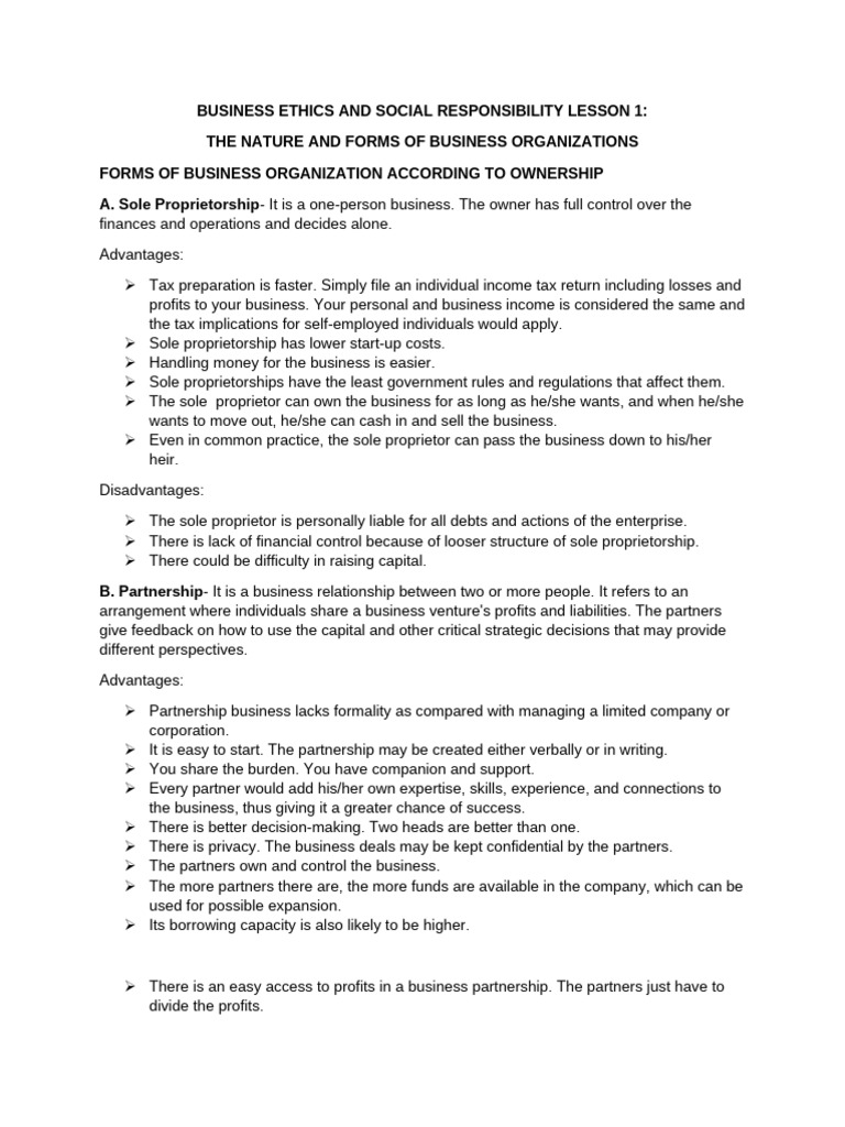 Business Ethics and Social Responsibility Lesson 1 | PDF | Partnership ...