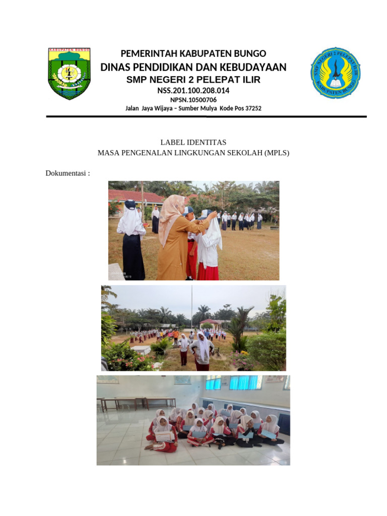 Identitas MPLS SMP Negeri 2 Pelepat Ilir | PDF