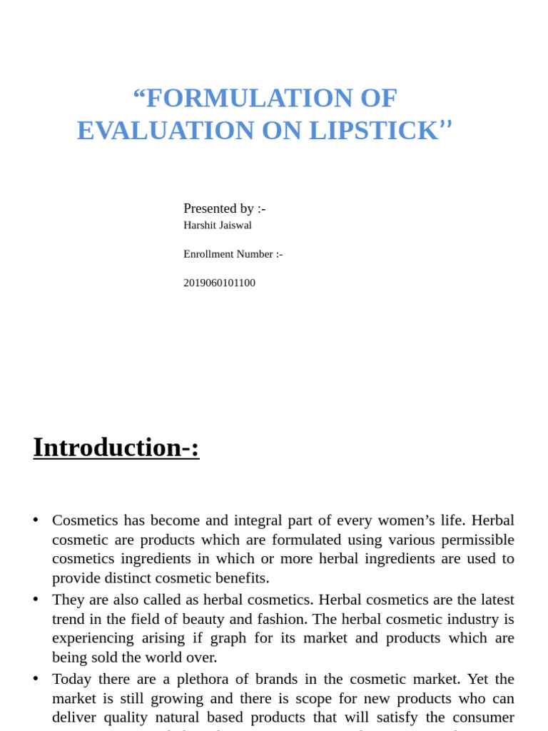UPDATED Formulation of Evaluation of Lipstick'' | PDF | Cosmetics | Oil