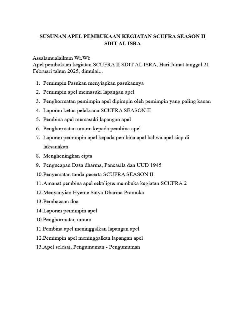Susunan Apel Pembukaan Dan Penutupan Scufra II (Revisi) | PDF