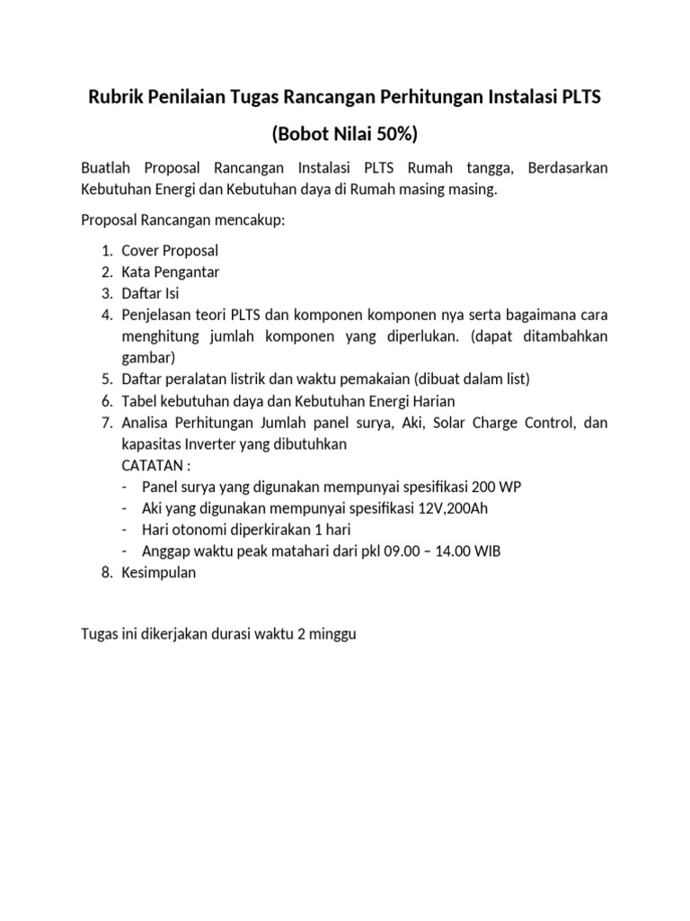 Tugas Proposal Rancangan Perhitungan PLTS | PDF