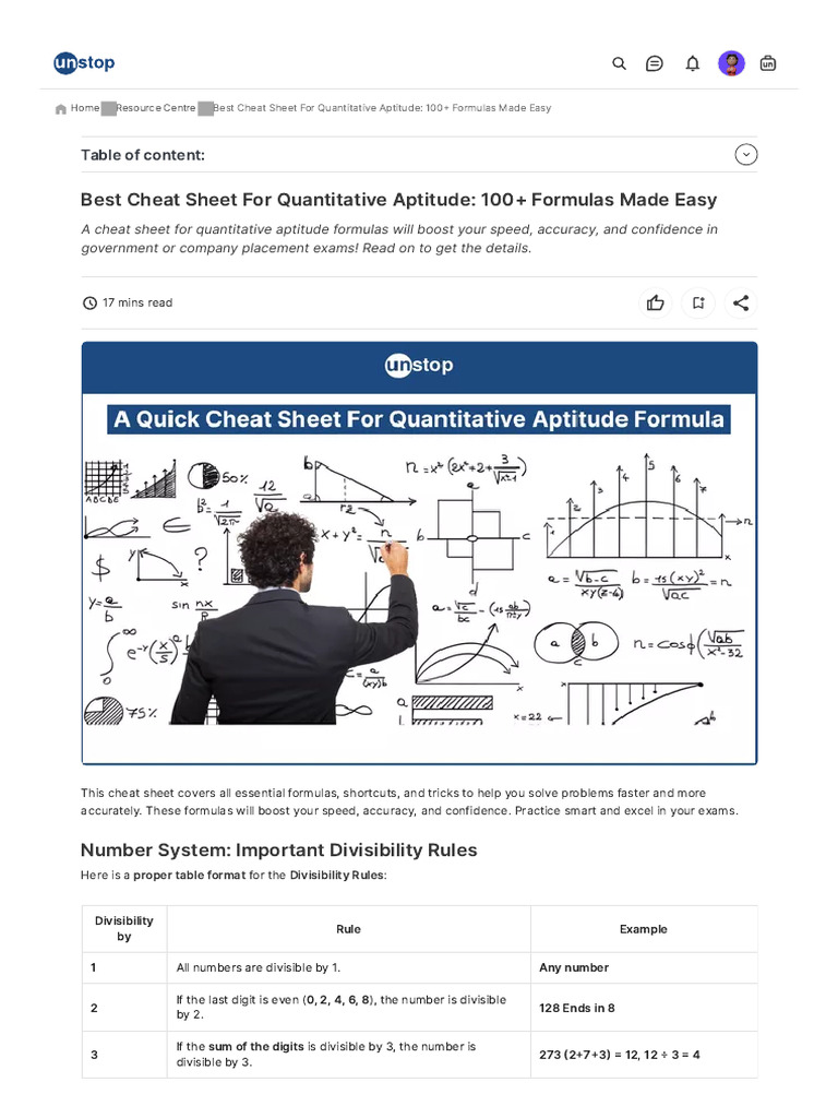 Best Quantitative Aptitude Formula Cheat Sheet | PDF | Trigonometric ...