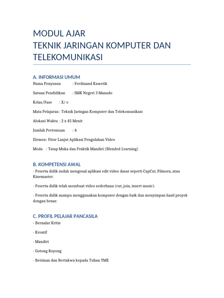 Modul Ajar TJKT Ferdinand Kawetik | PDF