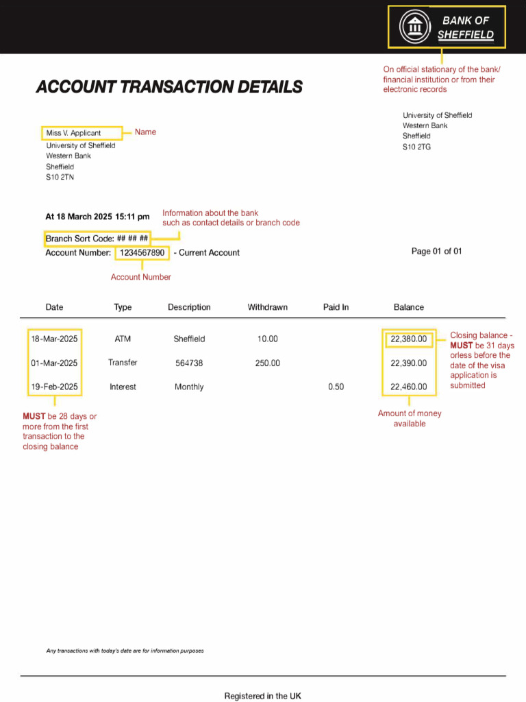 Account Transaction Details: On Official Stationary of The Bank ...