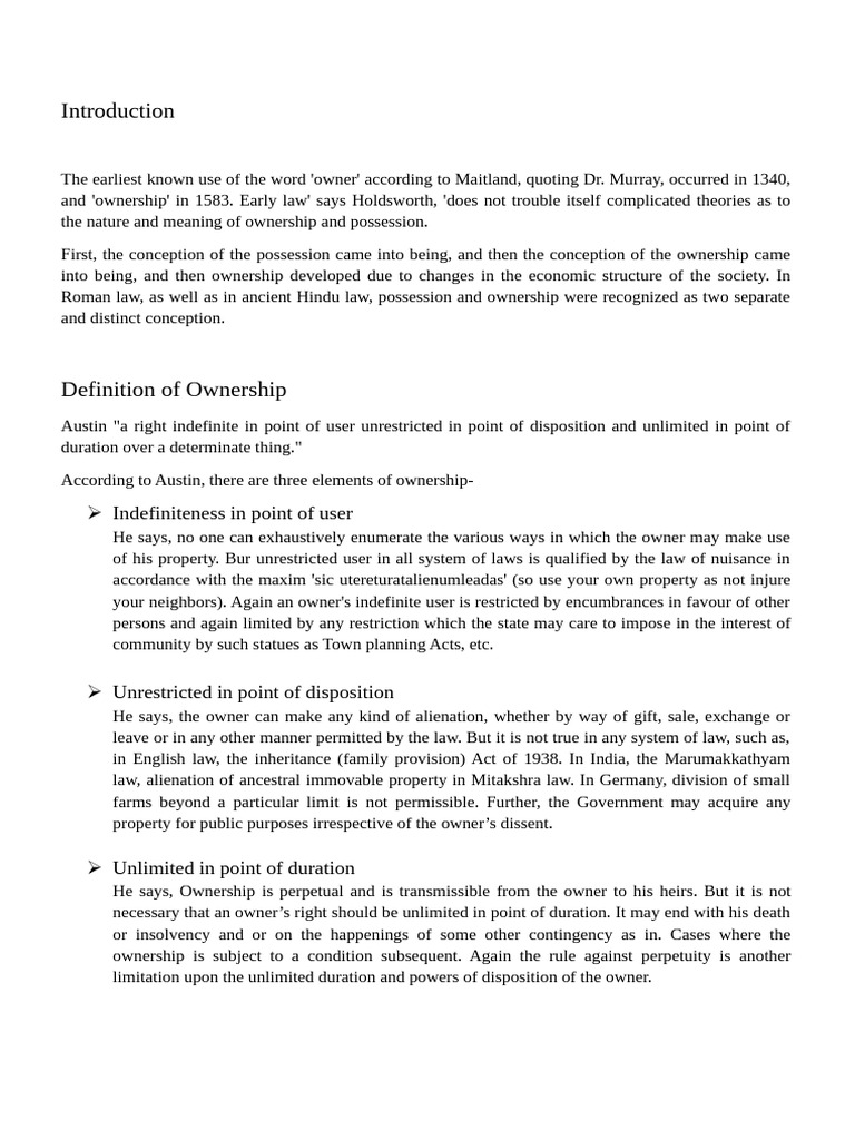 Ownership Project Juriprudence 2025 | PDF | Concurrent Estate | Ownership