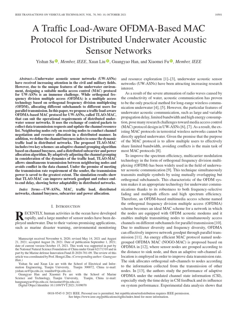 A Traffic Load-Aware OFDMA-Based MAC Protocol For Distributed Underwater Acoustic Sensor ...