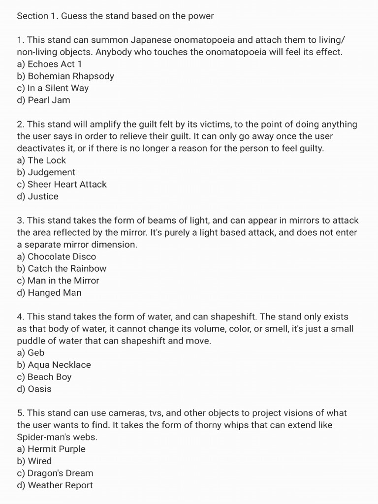 Jojo Stand Quiz 230305 224723 | PDF