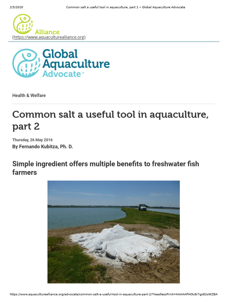 Common Salt A Useful Tool in Aquaculture Part 2 | PDF | Aquaculture ...