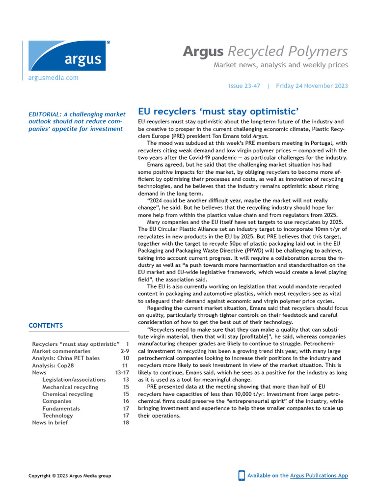 CHE Sample Report Argus Recycled Polymers 2024 01 | PDF | Recycling ...
