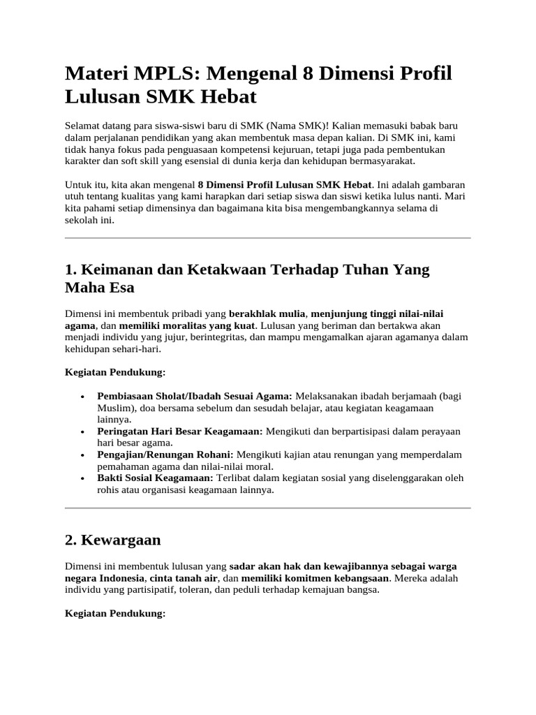 Materi MPLS 8 Dimensi Profil Lulusan | PDF
