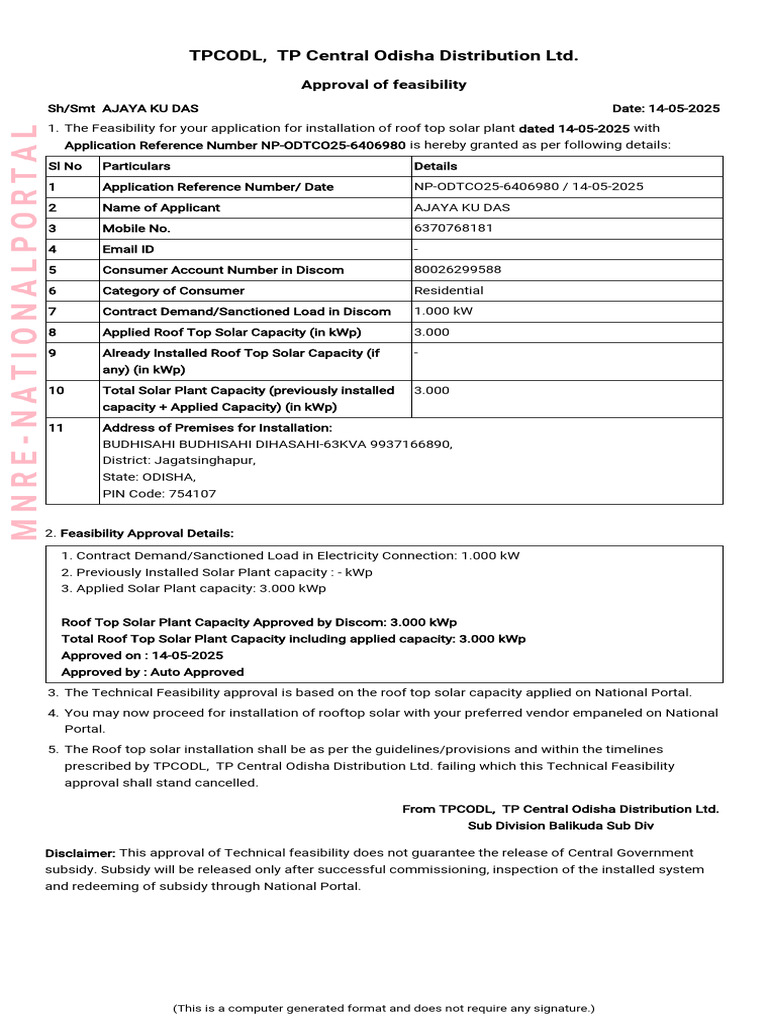TPCODL Solar Plant Feasibility Approval | PDF | Solar Power | Solar Energy