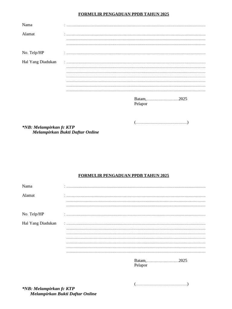 Formulir Pengaduan PPDB 2025 | PDF