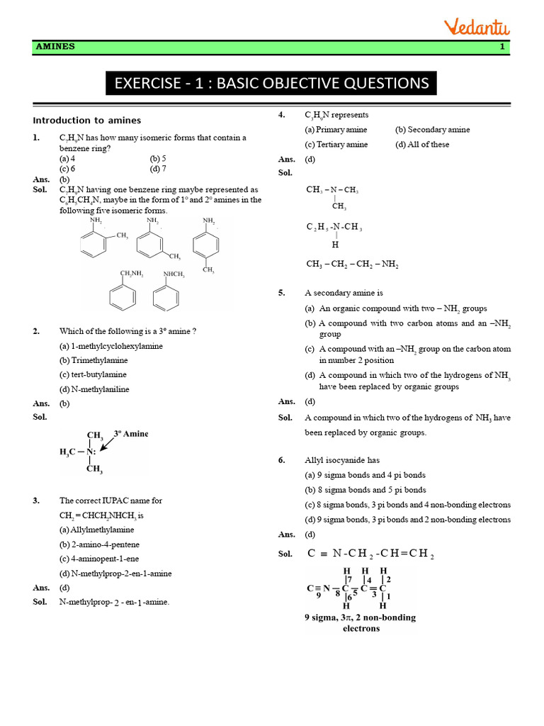 Amines Practice Questions | PDF | Amine | Chemical Compounds