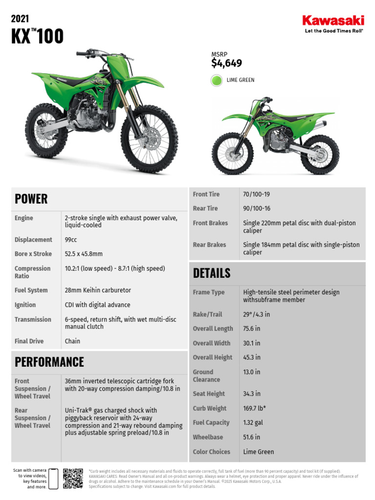 2021 Kx100 en Us Spec Sheet | PDF | Vehicle Technology | Motor Vehicle