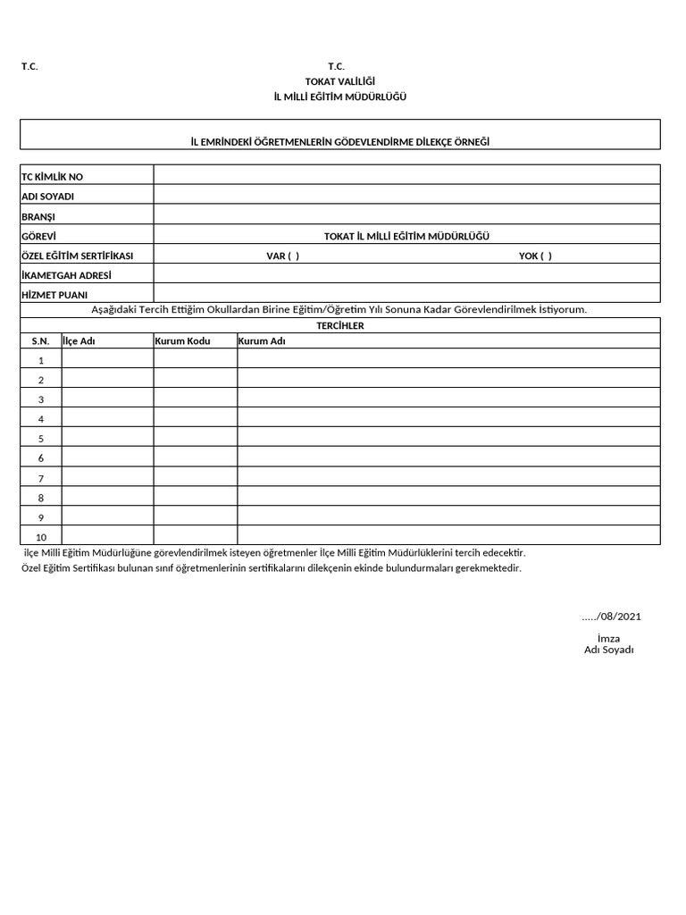 Gecici Gorevlendirme Dilekce Ornegi | PDF