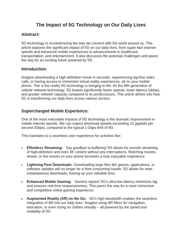 5G Technology's Daily Life Impact | PDF | Augmented Reality | Computing