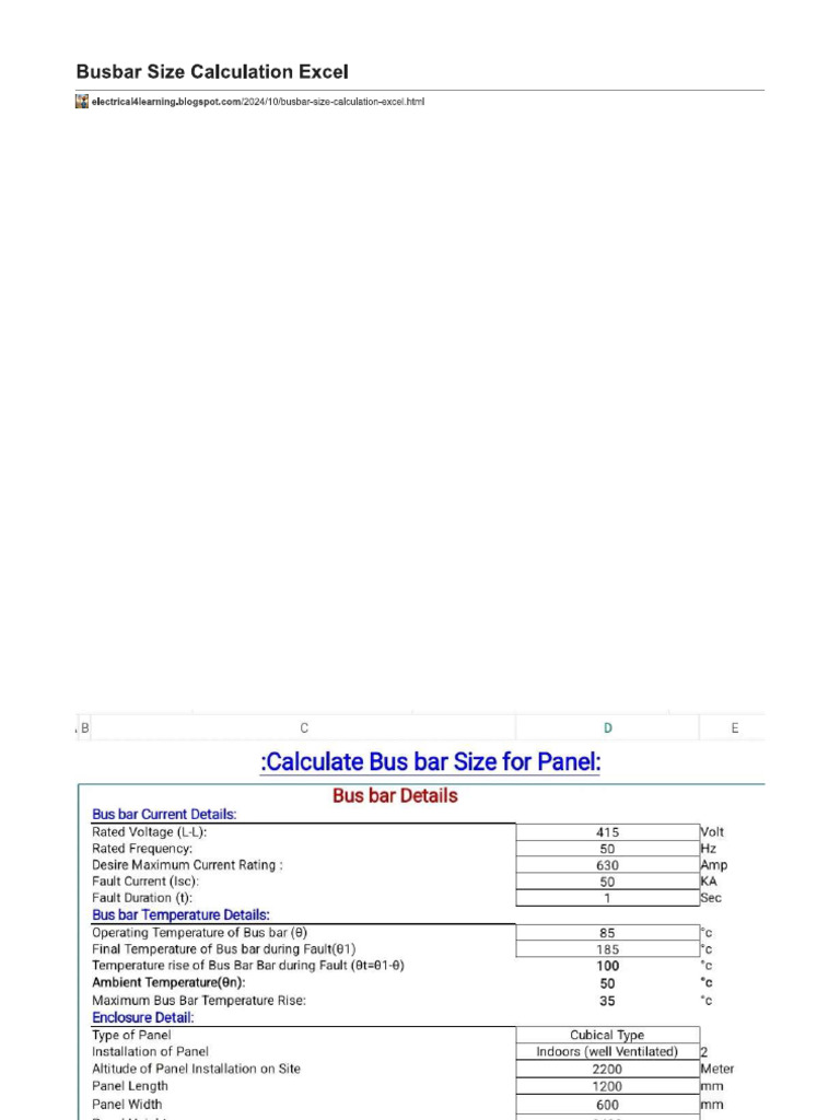 BUsbar Size Calculation | PDF