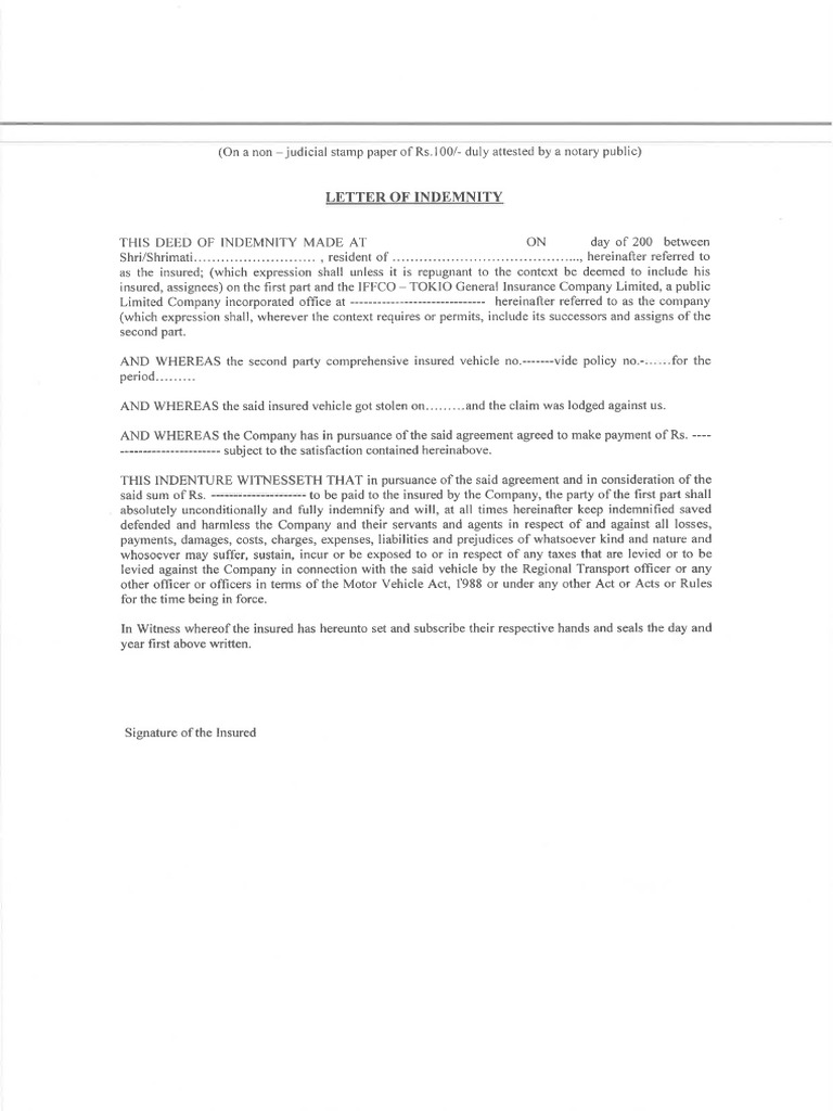 Letter of Indemnity-Revised | PDF