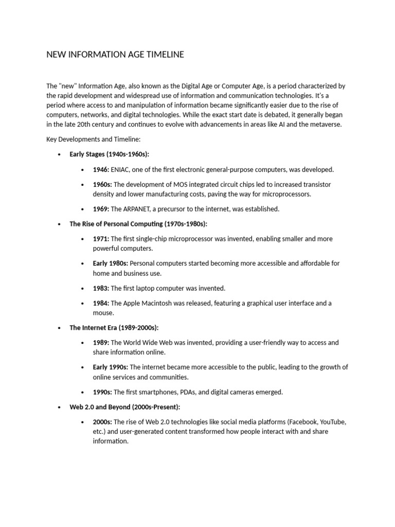 New Information Age Timeline Overview | PDF | Information Age | Internet