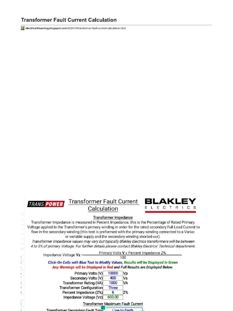 Transformer Fault Calculation | PDF