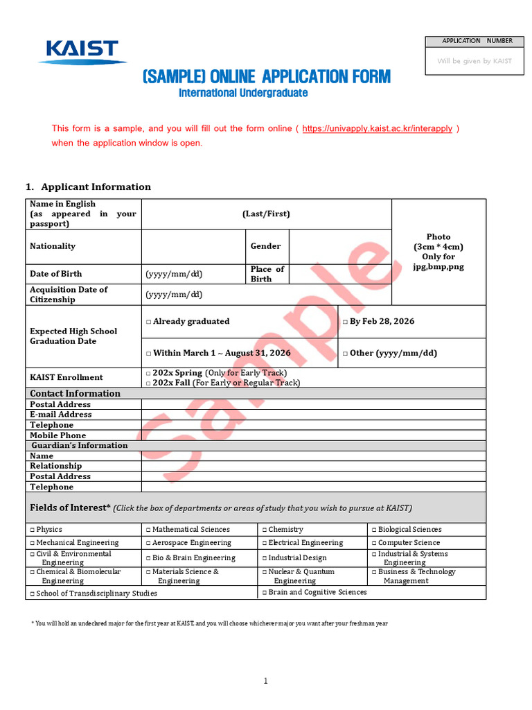 KAIST Online Application Form 2026 | PDF | Test Of English As A Foreign ...