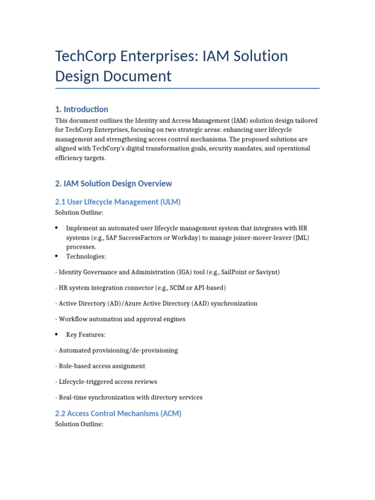 TechCorp IAM Solution Design | PDF | Computer Security | Security