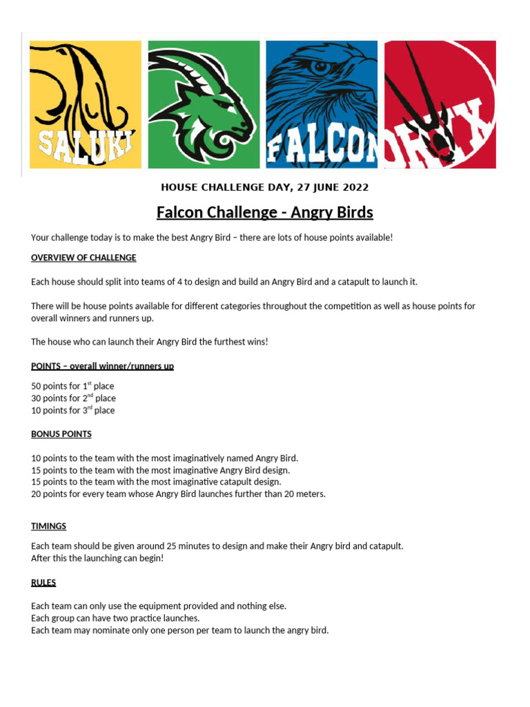 Falcon House Challenge - Angry Birds | PDF