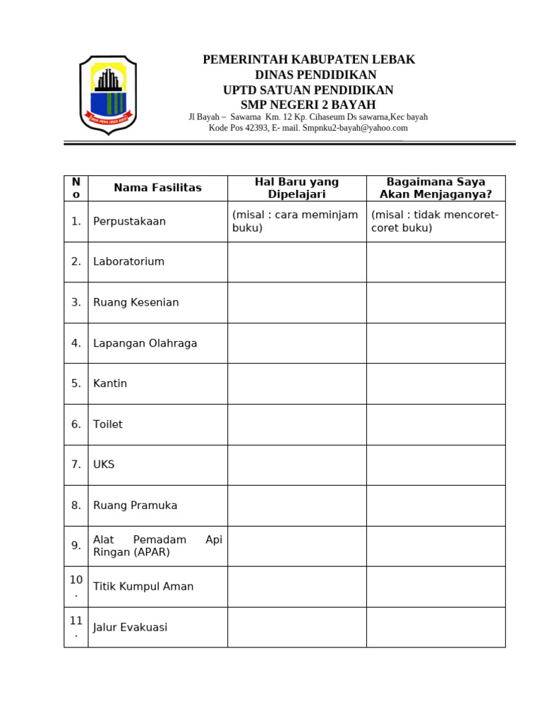 Form Tabel Kegiatan Mpls - 01 | PDF